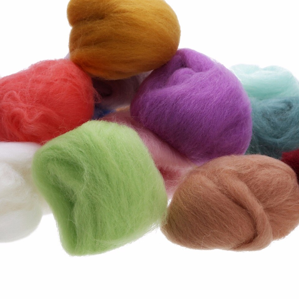 17 Colors Fibre Wool Roving For Needle Felting Spinningss DIY Craft ...