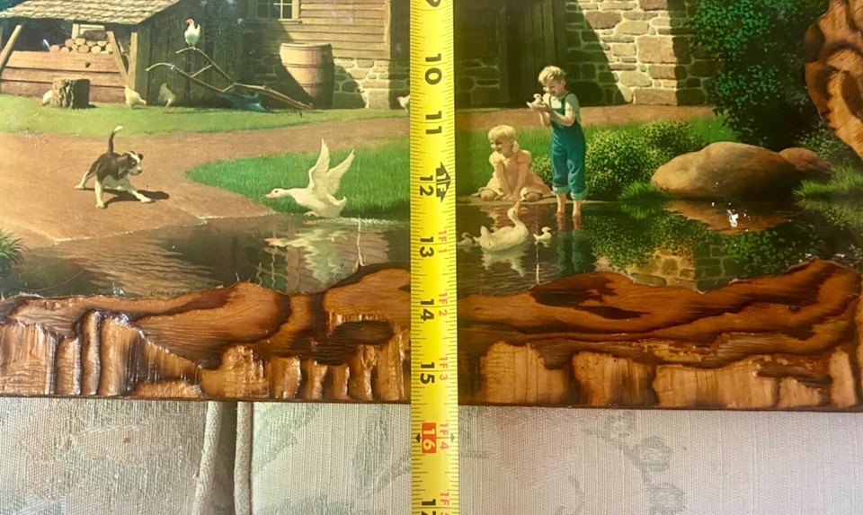 Vintage Decoupage Carved Wooden Wall Art Country Farm Setting ...