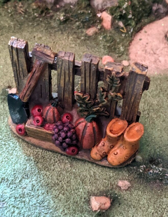 Fall Fence w Wellies Shovel and Fruit 2" 1 pc MI 51703 Miniature Fairy ...