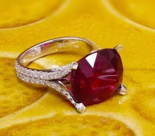 2Ct Cushion Cut Lab Created Red Ruby Women Engagement Ring 14K White ...