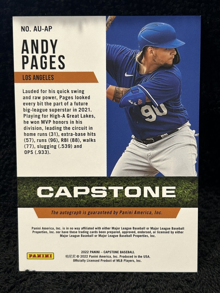 2022 Panini Capstone Andy Pages Auto #AU-AP Los Angeles Dodgers RC | eBay