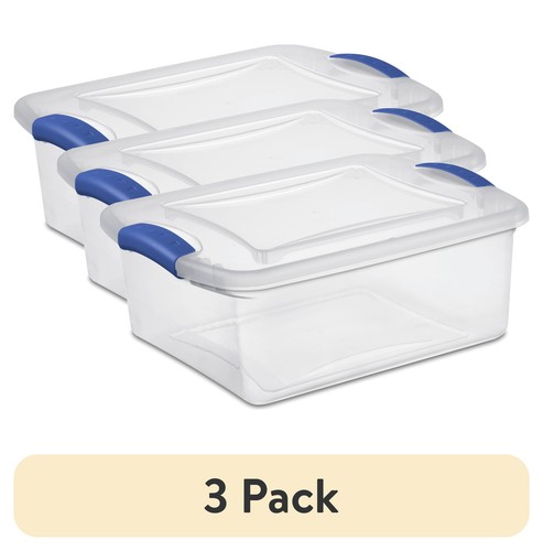 (3 pack) Sterilite 15 Quart Latch Box, Clear Plastic Storage Bin with ...
