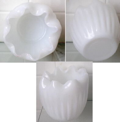 White Milk Glass Flower Vase w/ Scalloped Top & Ribbed sides 4.5" tall ...