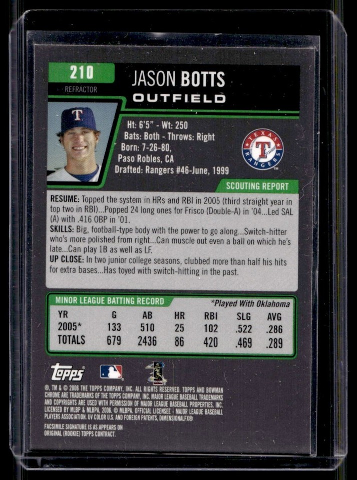 2006 Bowman Chrome Refractor Jason Botts #210 | eBay