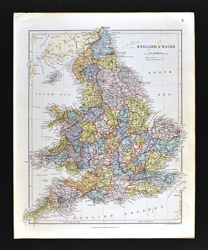 1885 Stanford Map England & Wales London Liverpool Bristol Oxford ...
