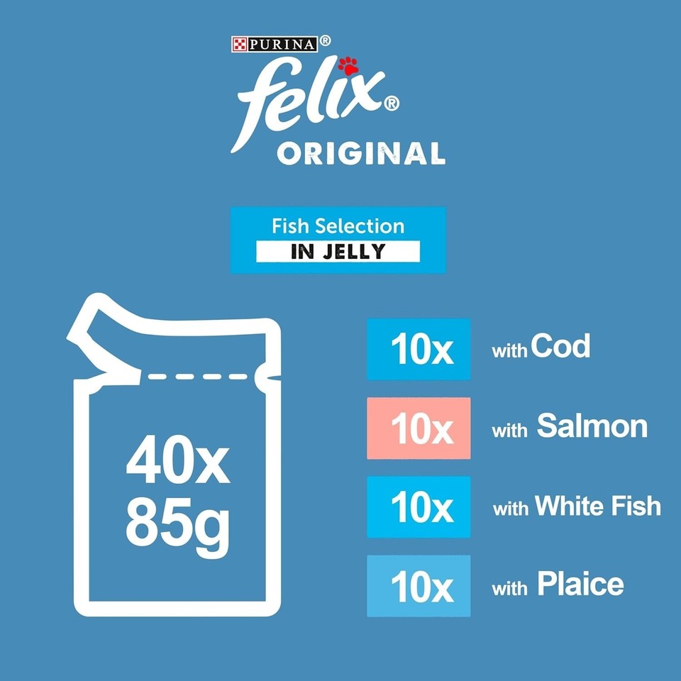 FELIX Original Fish Selection in Jelly Wet Cat Food 40X85G | eBay UK