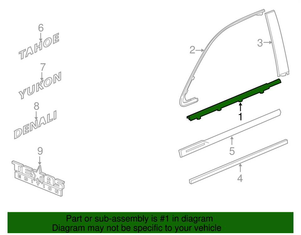 Genuine GM Black Front Driver Side Door Window Belt Reveal Molding ...