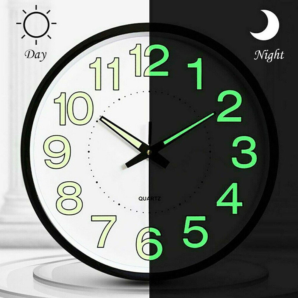 30CM Large Luminous Round Wall Clock Silent Home Digital Clock Glow In ...