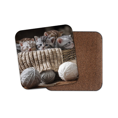 Adorable Kittens Coaster - Wool Knitting Cat Mum Auntie Cute Cool Fun ...