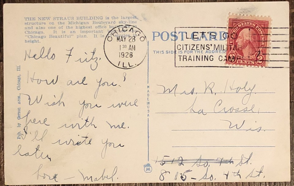 Postcard Straus Building Chicago, IL Citizens Military Postmark A22 | eBay