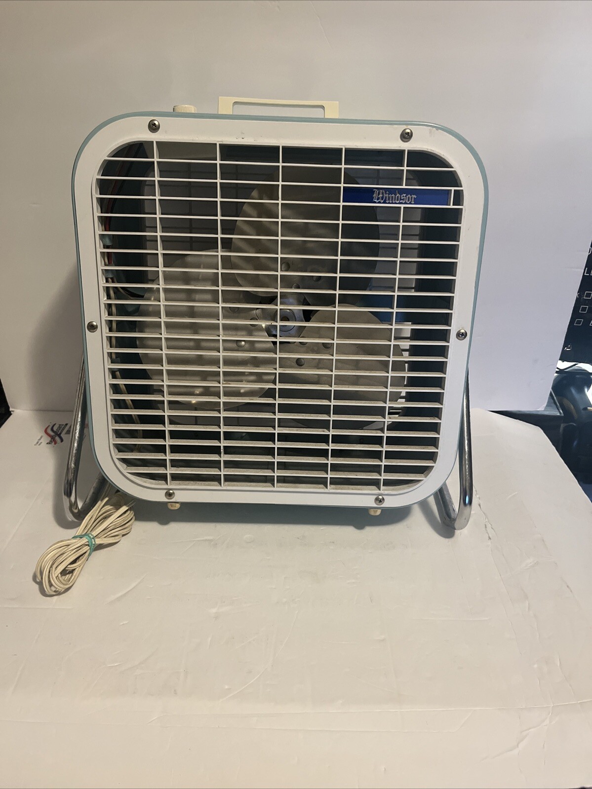 Vintage Windsor 14" Metal Box Fan W/ Tilt Stand Light Blue 2 Speed ...