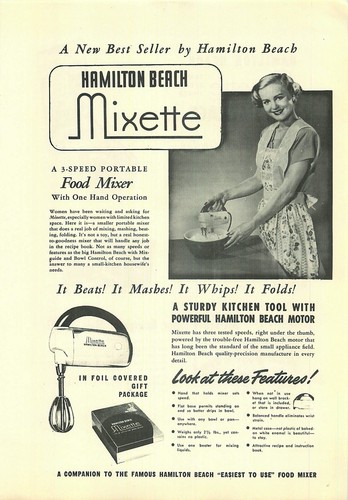 1950 Hamilton Beach Mixette Electric Mixer - Print Ad: 2 Sided Catalog ...