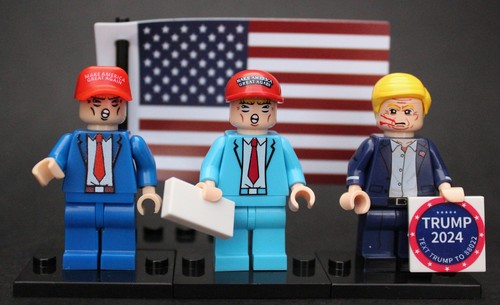 Three custom Donald Trump minifigures with American flag | eBay