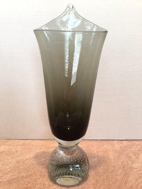 Erickson Glass Jack-In-The-Pulpit Vase, Green w/ Clear Paperweight Base ...