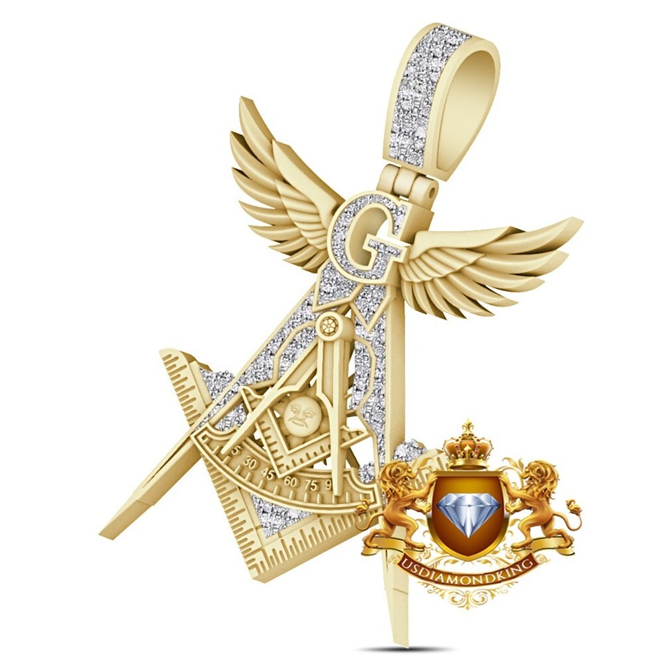 Real Diamond 0.75 Ctw. Flying Masonic Past Master Freemason Charm ...