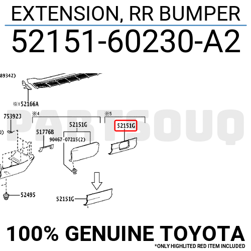 5215160230A2 Genuine Toyota EXTENSION, RR BUMPER 52151-60230-A2 | eBay