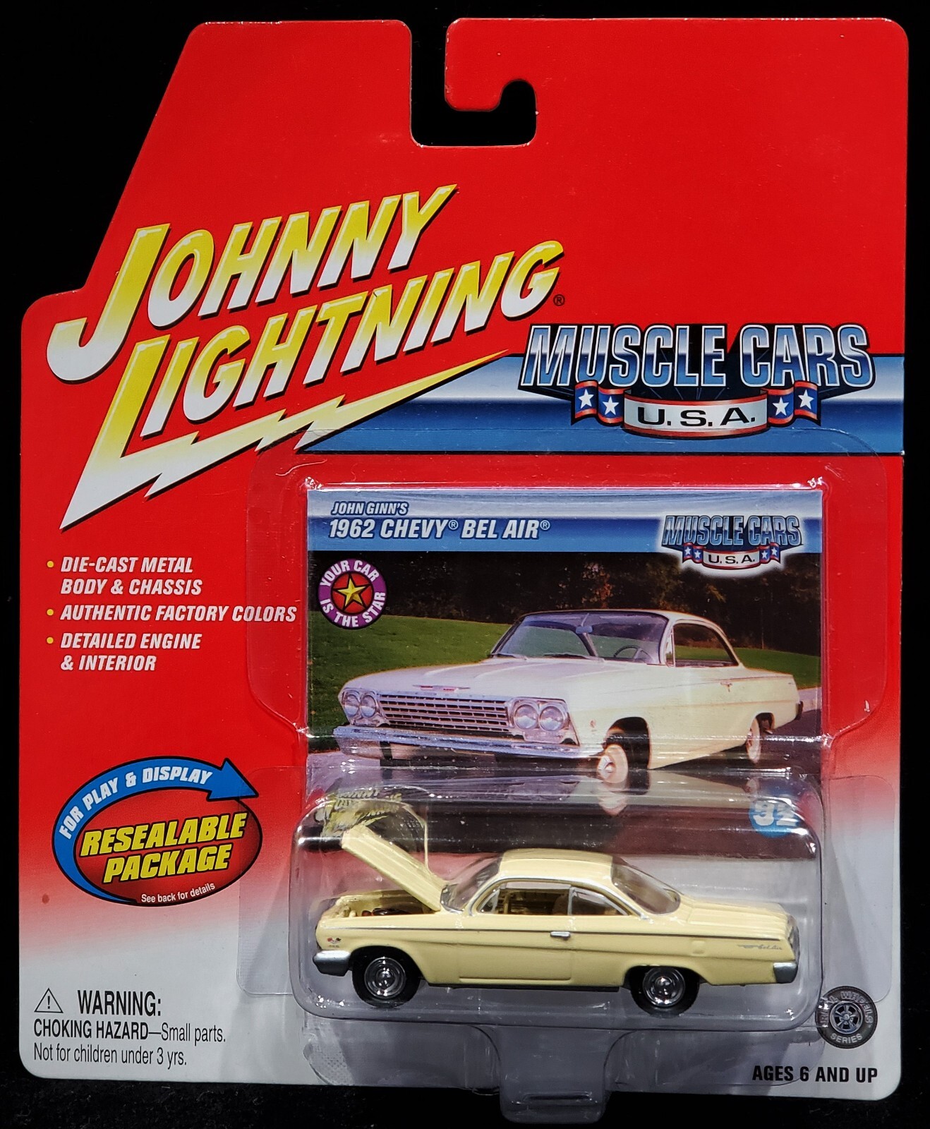 Johnny Lightning 62 1962 Chevy Bel Air Muscle Car USA Chevrolet w/RRs ...