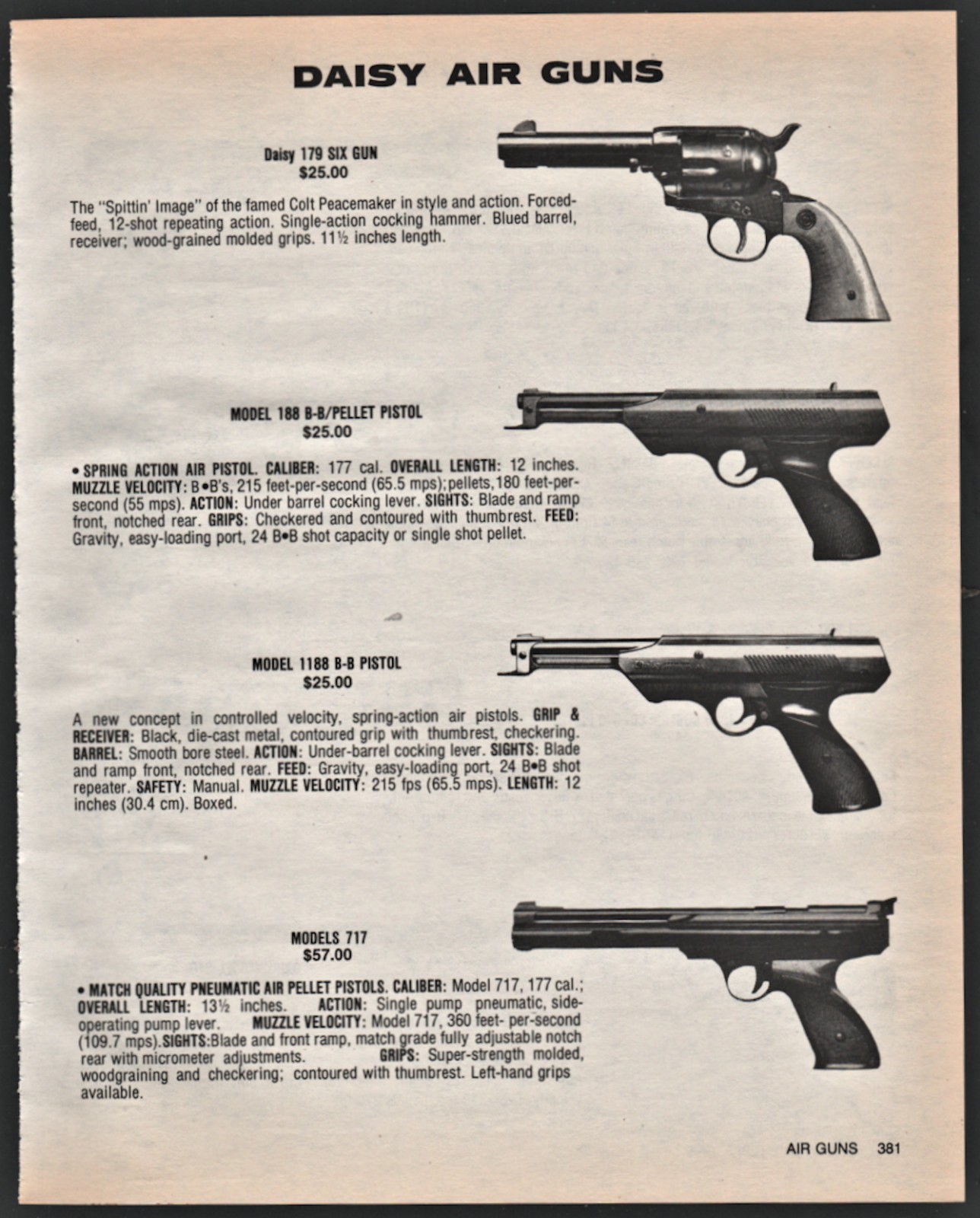 1985 DAISY 179 188 1188 7171200 340 777 790 BB Gun Air Pistol 2-sided ...