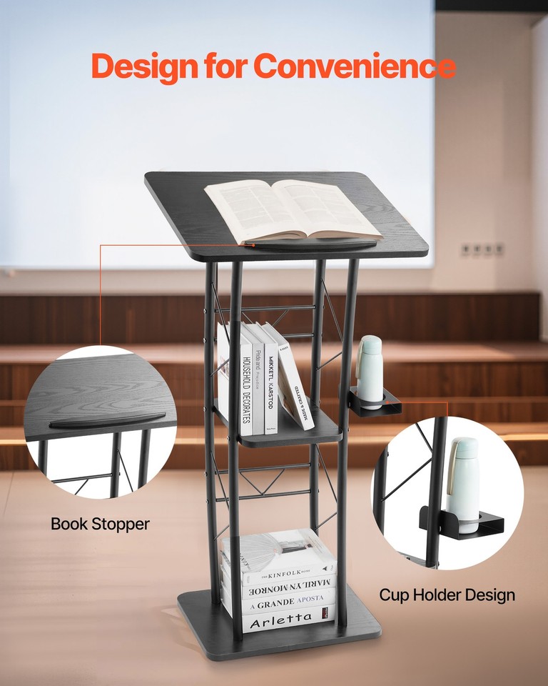 Uimoso Podium Stand 47 in Curved Metal Lectern Storage Shelf Classroom ...