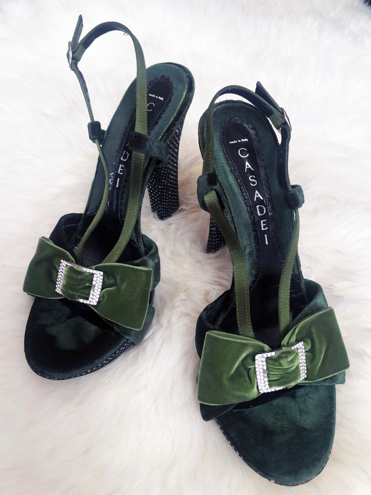Authentic CASADEI Green Velvet Bow Platform Hee size … - Gem