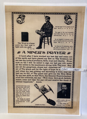 1904 “A MINER’S PRAYER” SHOWING COAL PICK SHOVEL MAN BIBLE ANGELS+ RARE ...
