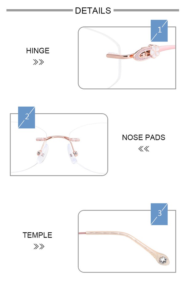 Desinger Fashion Women Rimless Titanium Glasses Frame Optical Eyewear ...