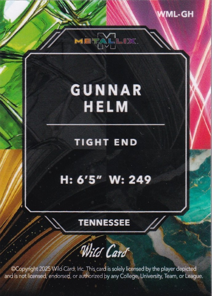 2024 Wildcard Metallix Gunnar Helm 12/12 Rookie #WML-GH PWE | eBay