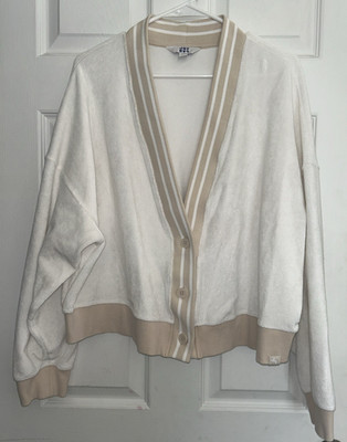 Joy Lab Terry Cardigan Sweater Women’s White Midweight Long V-Neck Top ...