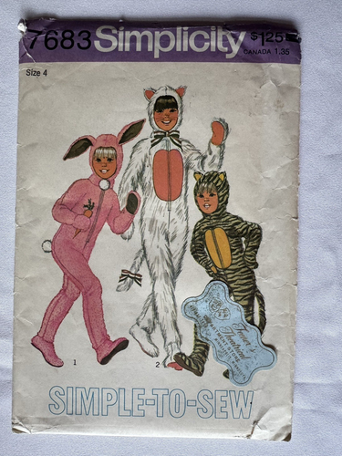 7683 Vintage Simplicity Sewing Pattern Girls Boys Animal Costume Bunny ...