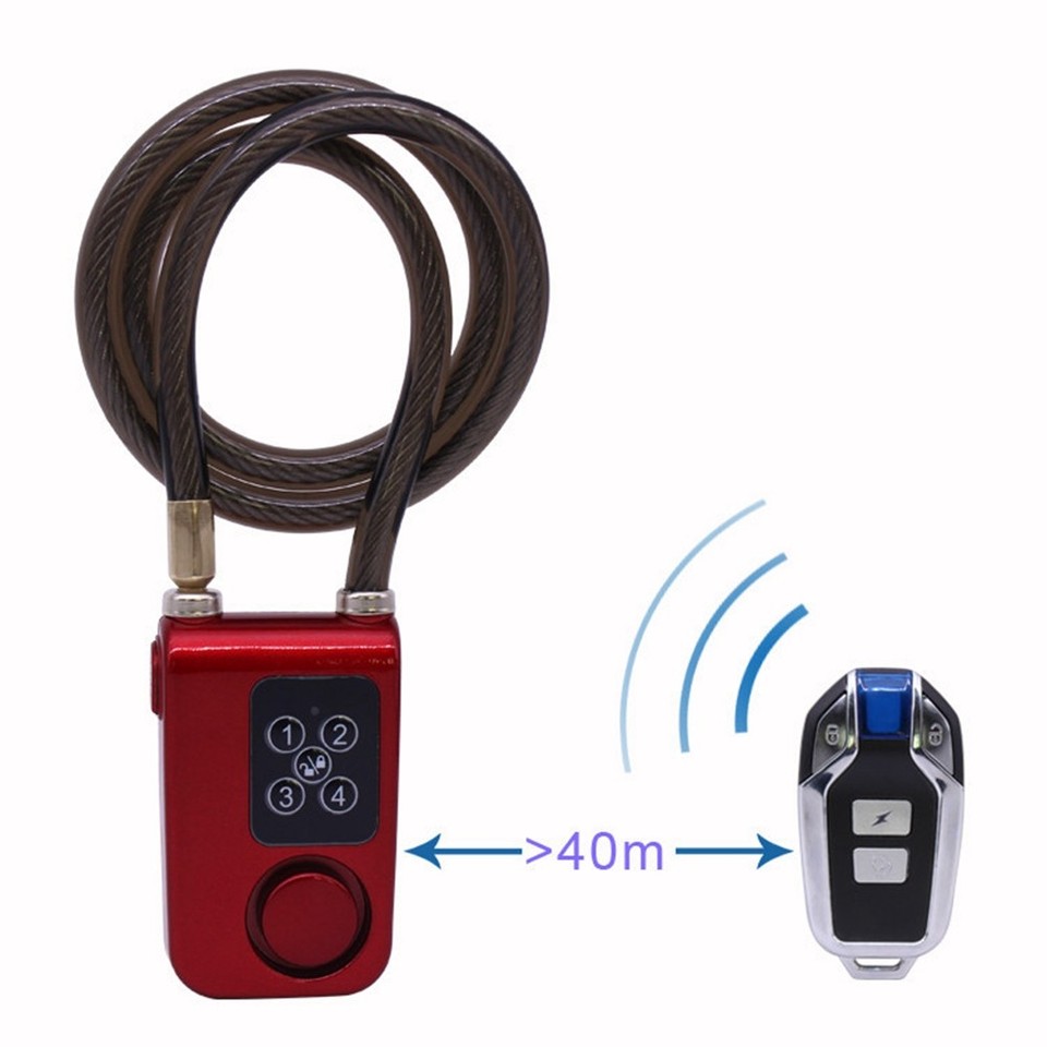 Remote Control Alarm Lock Electric Motorcycle Code Chain Lock Black ...