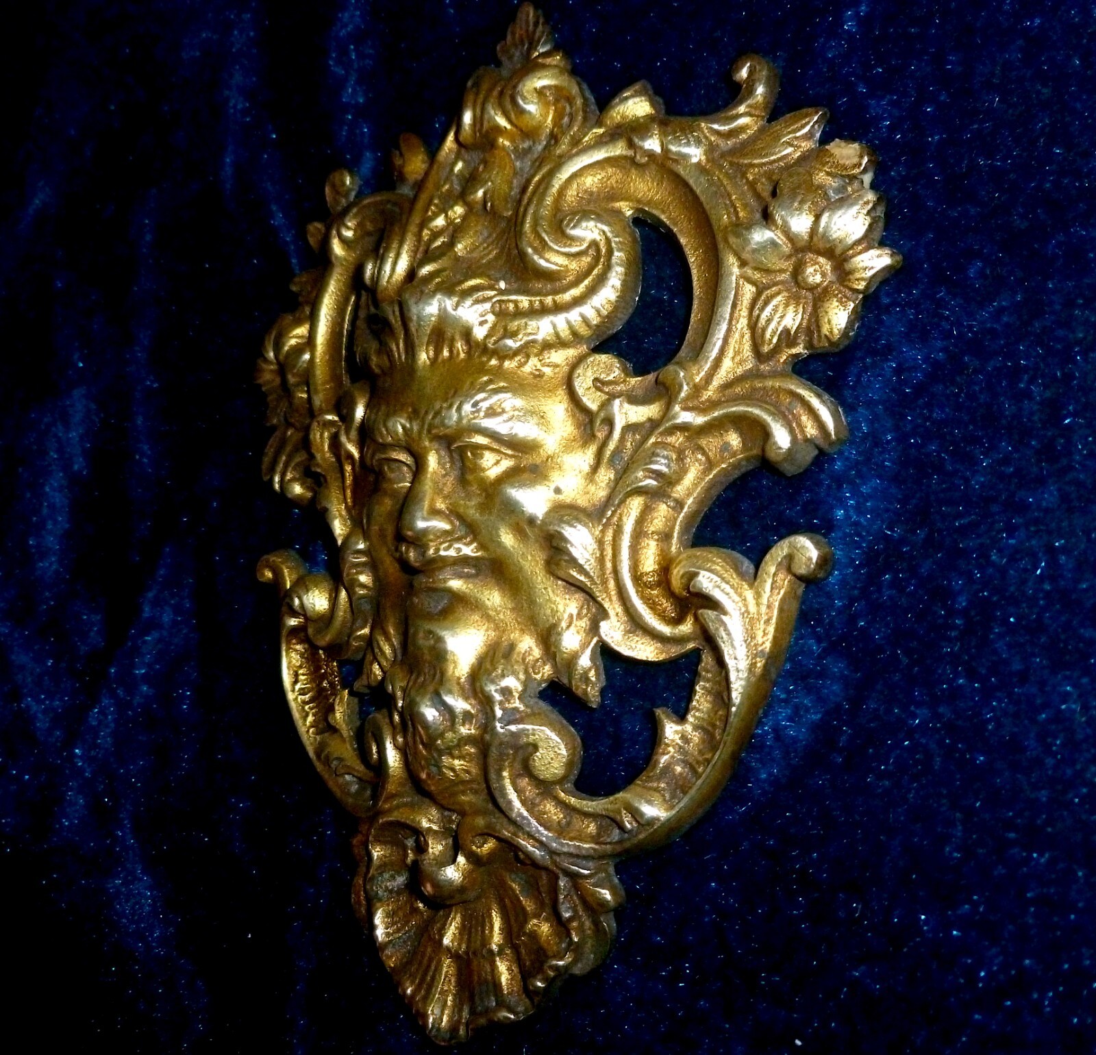 TWO DIFFERENT FRENCH BRONZE/BRASS PEDIMENTS DECORS MOUNTS DEVIL FAUN ...