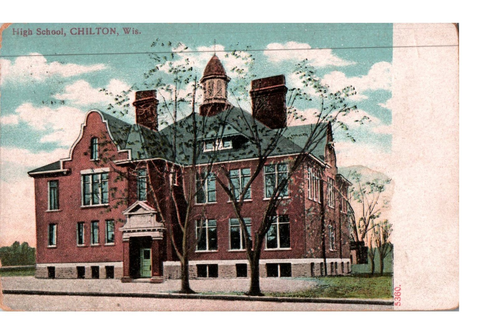 Postcard Chilton WI High School Exterior Postmarked 1915 John T Faber ...