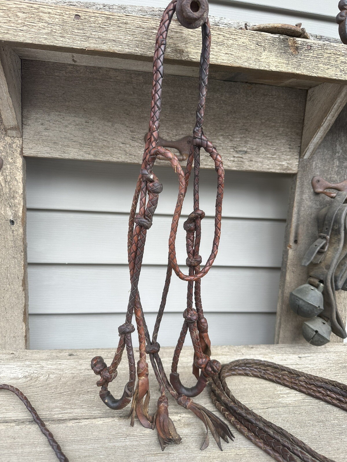 Vintage Horse Tack - Braided Round Leather Western Headstall & Reins | eBay