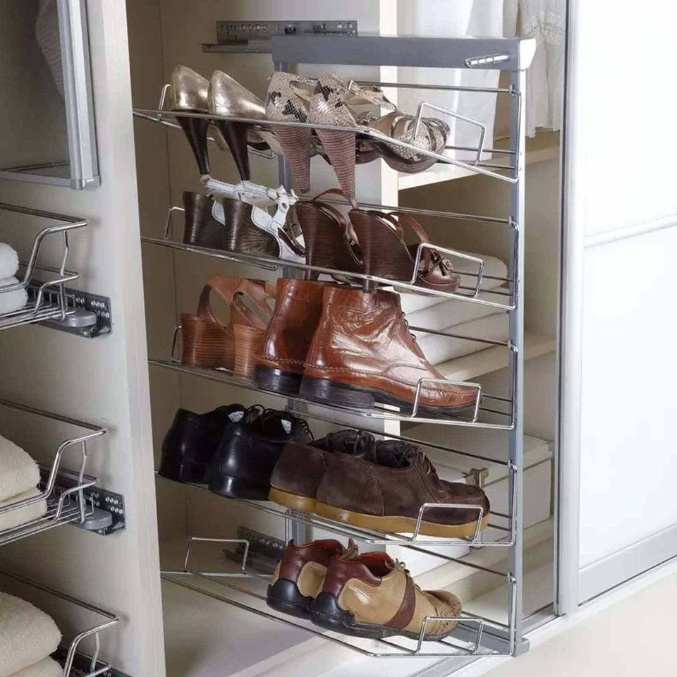 Pull out Shoe Rack 5 Tier Soft Close Chrome and Silver | eBay