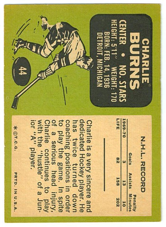 1970-71 Topps #44 Charlie Burns (Minnesota North Stars) EX+ | eBay
