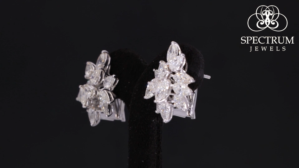 6.04 Ct Natural SI/H Diamond Cluster Stud Earrings 18k White Solid Gold ...