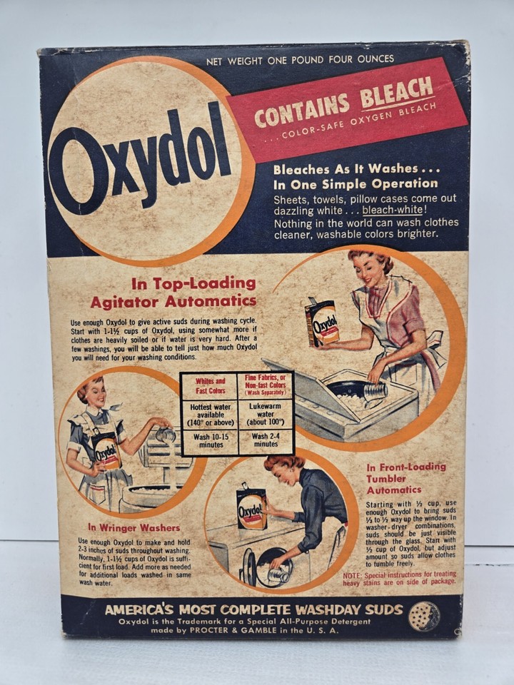 Oxydol Laundry Detergent Oxygen Bleach 1lb 4oz Sized Box 1950's Vintage ...