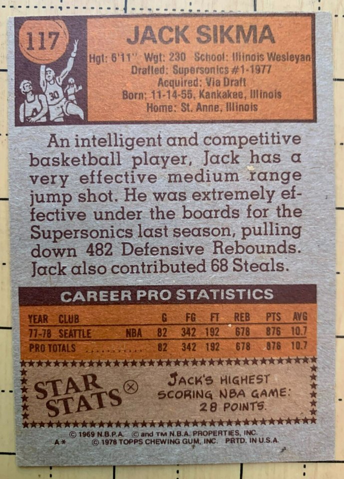 1978-79 TOPPS BASKETBALL JACK SIKMA #1 17 - Rookie! | eBay