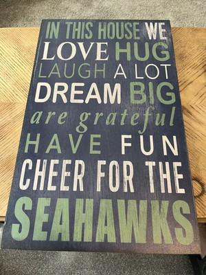 Seatle Seahawks NFL 19" X 12" Wood Sign In This House .. Cheer for the ...
