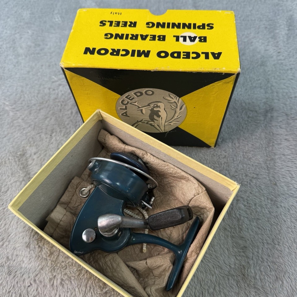 Vtg Alcedo Micron Spinning Fishing Reel w Box, Bag & Instructions Italy ...