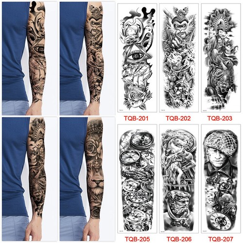 Large Arm Sleeve Tattoo Waterproof Temporary Tatoo Sticker Mens Women ...