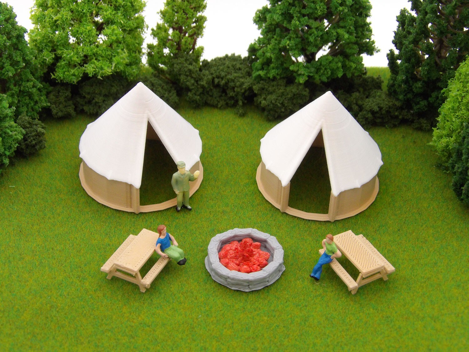 Yurt Tent Camping - HO Scale Scenery, 2 Tents, 2 Picnic Tables and Fire ...
