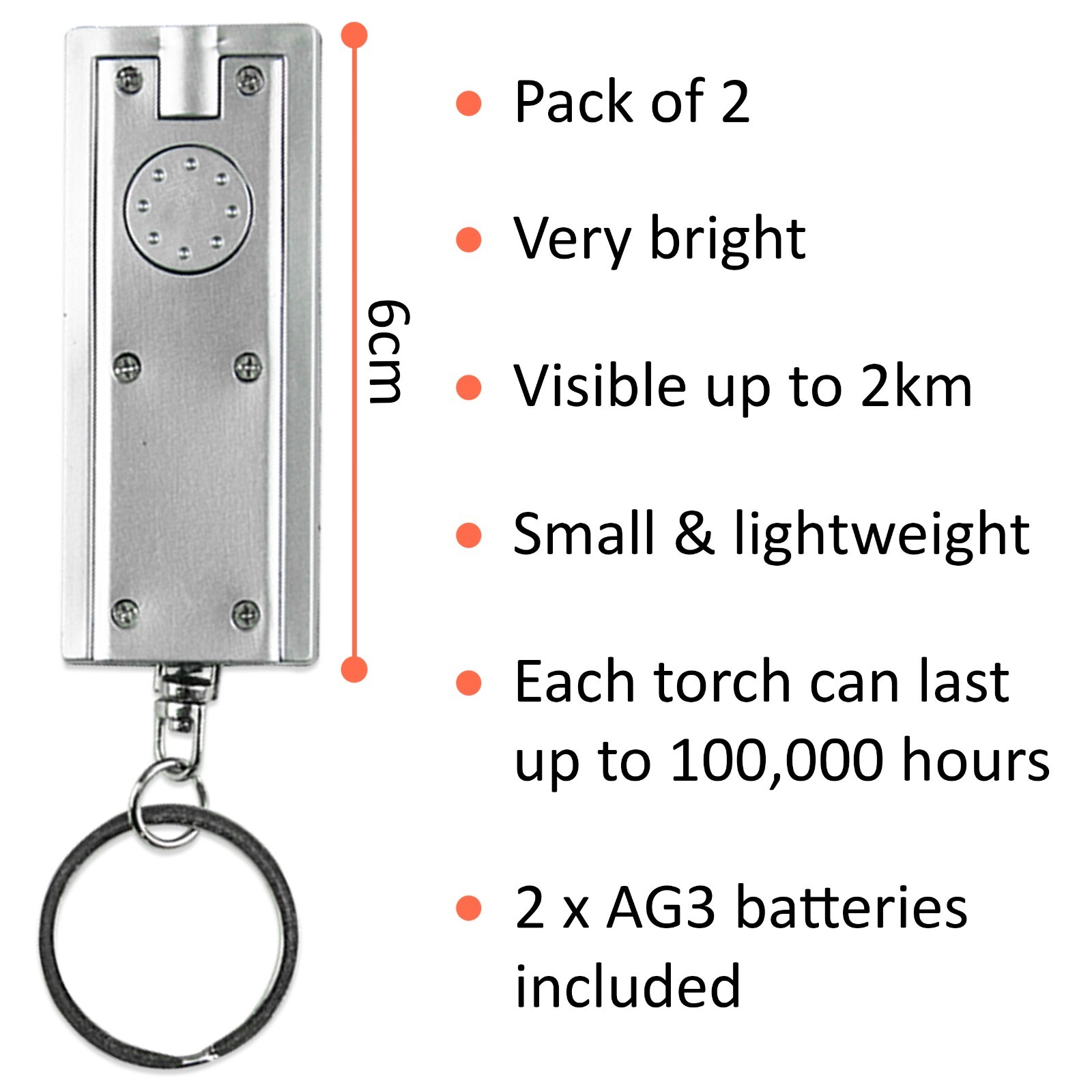 2 LED KEYRING TORCHES - 2KM VISIBILITY Small Mini Tiny Pocket Battery ...