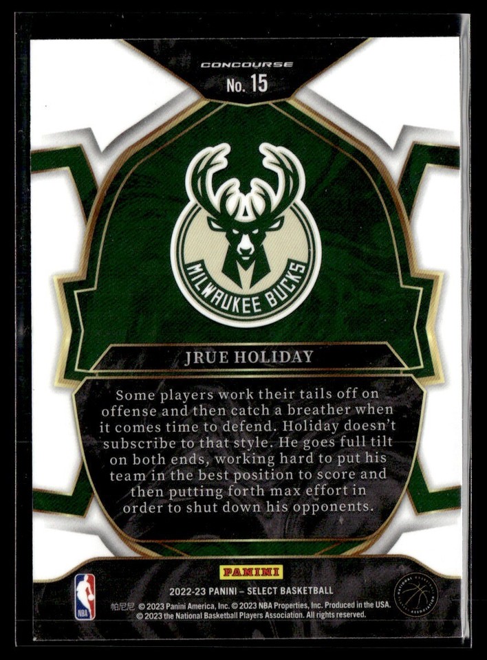2022-23 Panini Select Blue Jrue Holiday Milwaukee Bucks #15 | eBay