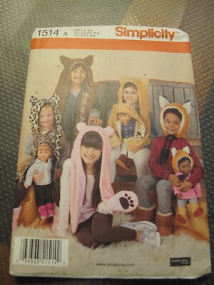 Simplicity Pattern 1514 Ear Scarf Hoodie Hat, Hoodie Hat, & Doll Hat | eBay