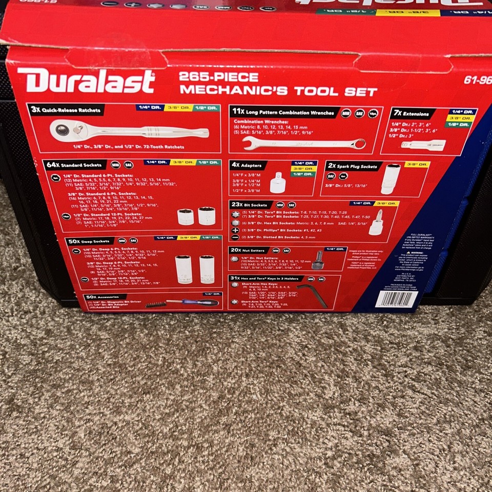 Duralast 1/4in, 3/8in and 1/2in Drive Mechanics Tool Set - 265 Piece ...