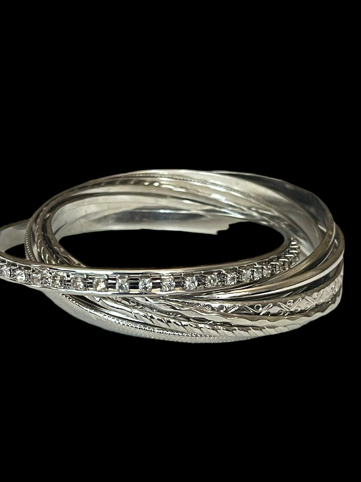 Bangle Bracelets Silver Tone Stack of 8 Connected Nice Bangle Bracelets | eBay
