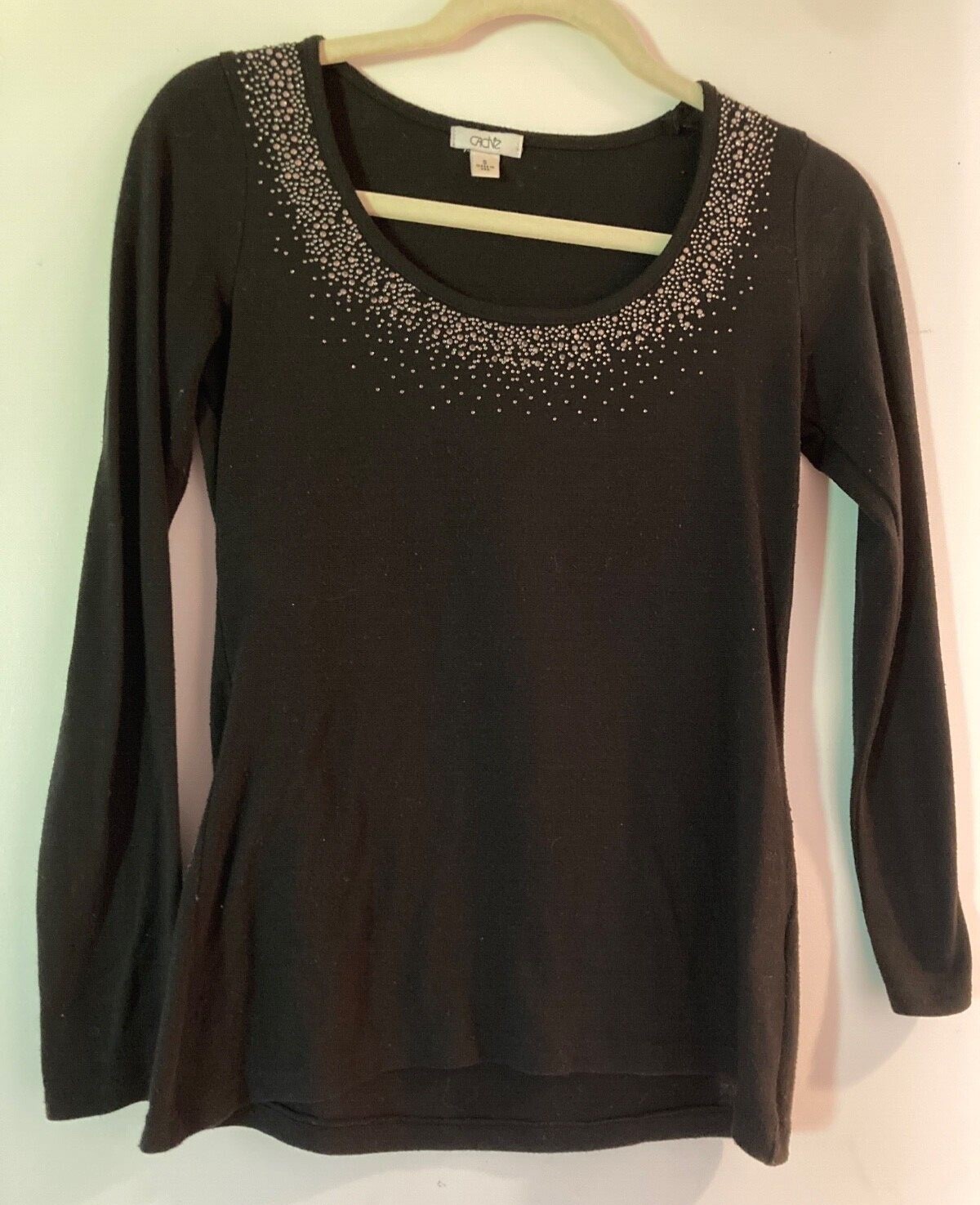 Womans Cache size small black long sleeve shirt w a ton of silver ...
