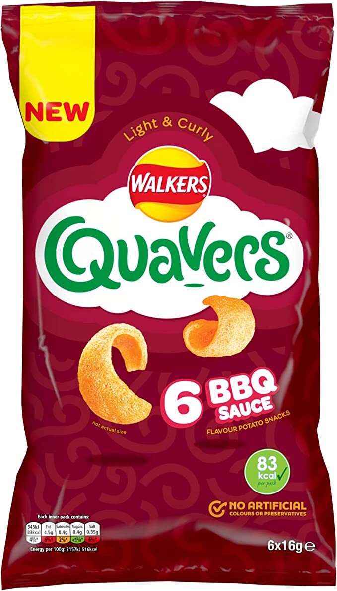 Walkers Crisps Quavers BBQ Sauce Light & Curly 6 pack Snacks | eBay UK