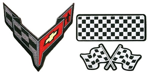 Corvette C8 Racing Checkered Flag Embroidered PATCH -3PC SET IRON ON OR SEW | eBay